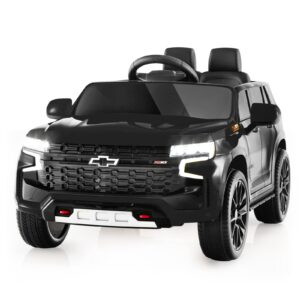 costzon ride on car, 12v licensed chevrolet tahoe battery powered electric vehicle w/ 2.4g remote control, high/low speed, music, lights, mp3/usb/fm, spring suspension, electric suv for kids (black)