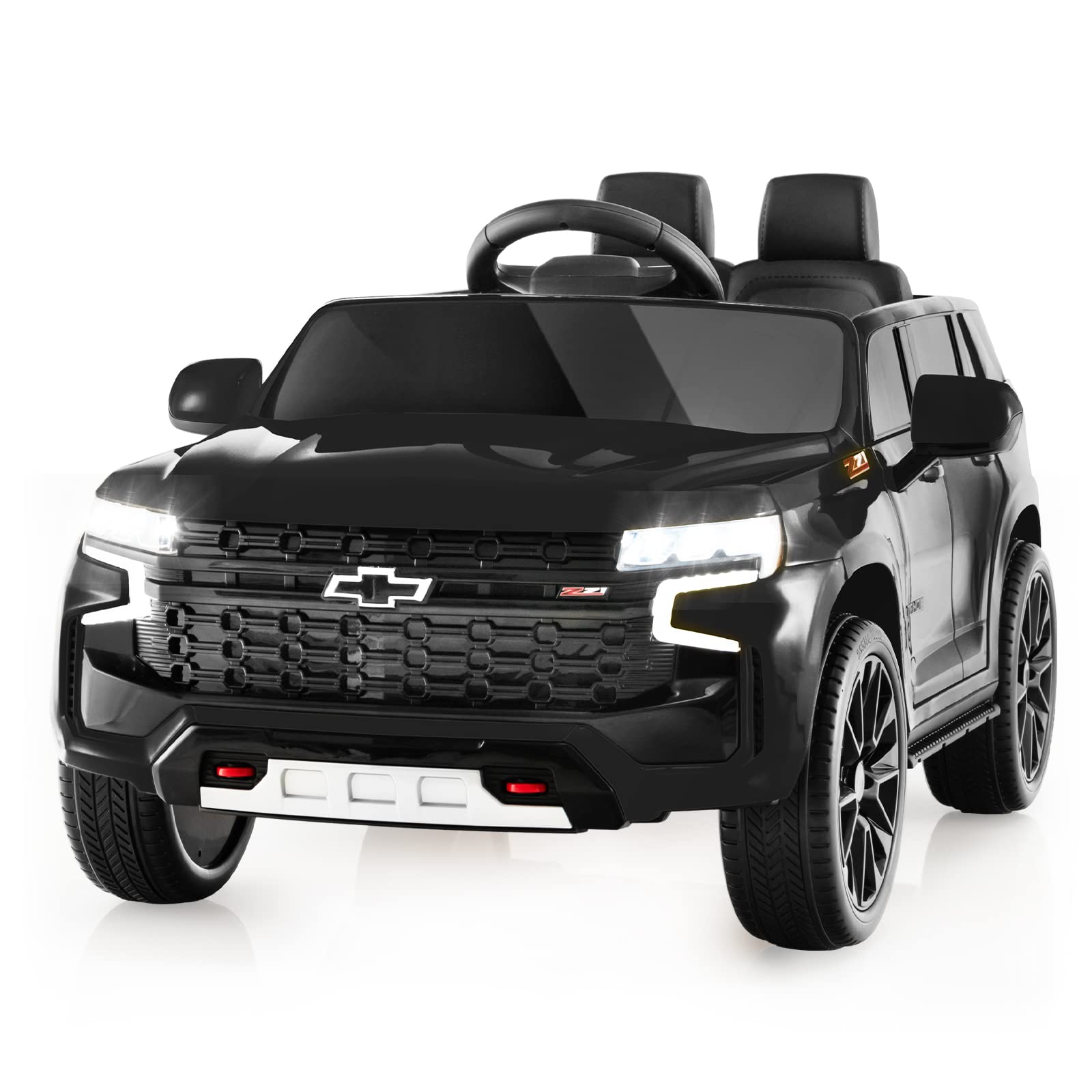 Costzon Ride on Car, 12V Licensed Chevrolet Tahoe Battery Powered Electric Vehicle w/ 2.4G Remote Control, High/Low Speed, Music, Lights, MP3/USB/FM, Spring Suspension, Electric SUV for Kids (Black)