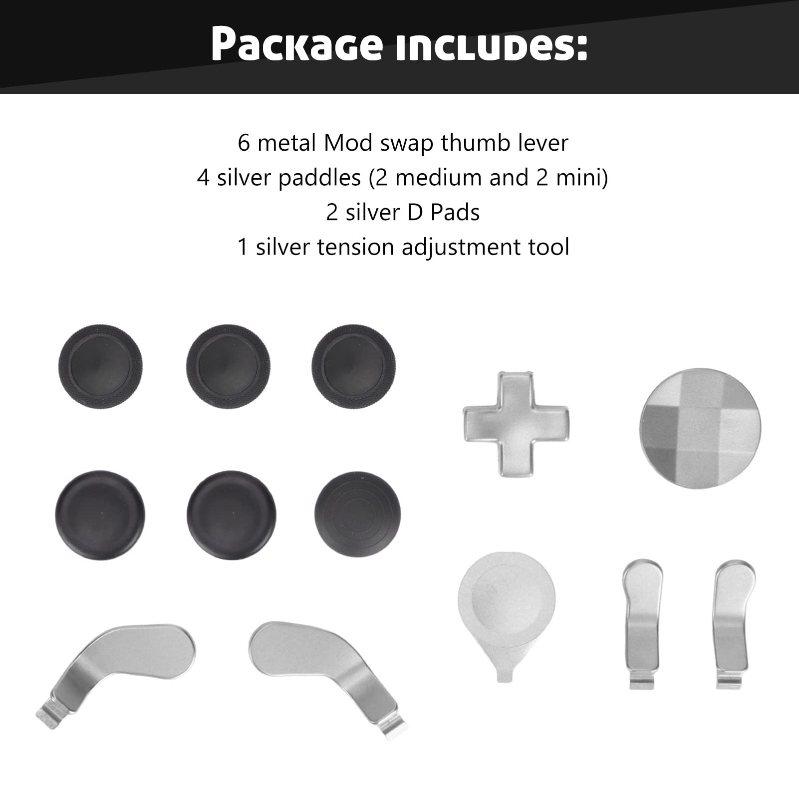 Game Repair Tools Kit for Xbox One Elite Series 2 Controller, Removable Design (6 Exchange Thumbsticks, 4 Paddles, 2 D Pads, 1 Tool), Controller Accessory Replacement Kit