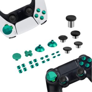 magnetic metal buttons accessories for ps4 ps5 controller, adjustable height thumbticks replacement parts for ps4 & ps5 controller,includes magnetic base, joysticks,actinon buttons & dpad(green)