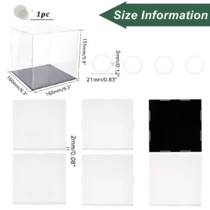 FINGERINSPIRE Clear Acrylic Display Case with Black Base & 4 Pcs Rubber Rings 6x6x6 Inch Cube Clear Self-Assembly Acrylic Box Dustproof Protection Showcase for Action Figures Collectibles Toys