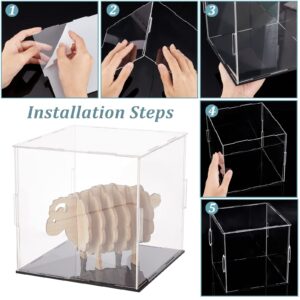 FINGERINSPIRE Clear Acrylic Display Case with Black Base & 4 Pcs Rubber Rings 6x6x6 Inch Cube Clear Self-Assembly Acrylic Box Dustproof Protection Showcase for Action Figures Collectibles Toys