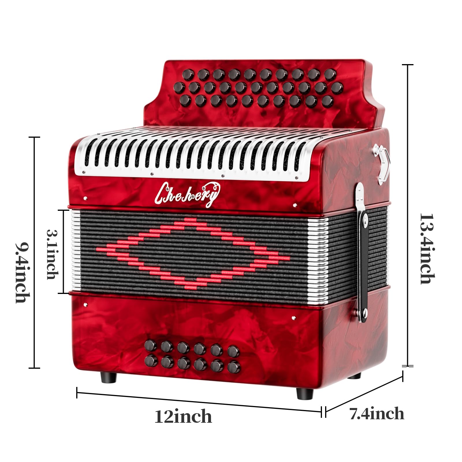 31-Key Diatonic Accordion, 12 Bass, G/C/F, Accordion Instruments for Adults With Suitcase, Cleaning Cloth, Straps and Gloves (Red)