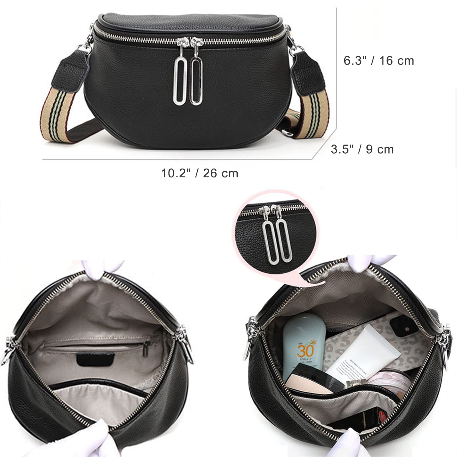 Fanny Packs for Women Soft Leather Chest Bag Shoulder Crossbody Purse with Strap Waist Bag, White