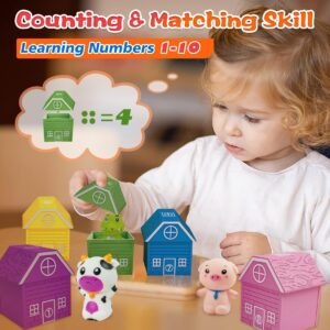 Learning Toys for 1 2 3 Years Old Toddlers, 20 Pcs Farm Animal Finger Puppets, Montessori Counting, Matching & Sorting Fine Motor Games, Birthday Educational Gift for Baby Boys Girls Age 12-18 Months