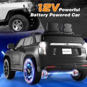 Costzon Ride on Car, 12V Licensed Chevrolet Tahoe Battery Powered Electric Vehicle w/ 2.4G Remote Control, High/Low Speed, Music, Lights, MP3/USB/FM, Spring Suspension, Electric SUV for Kids (Black)