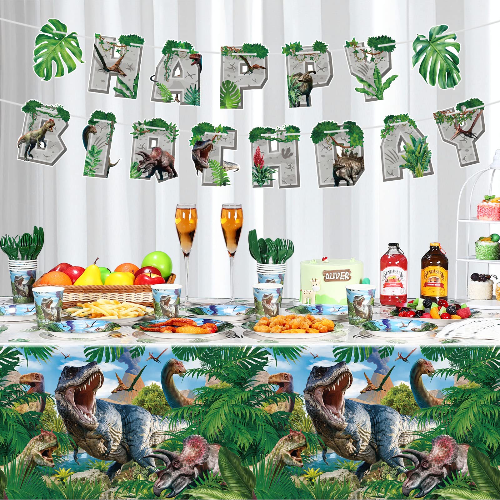 Tatuo 172 Pcs Dinosaur Birthday Party Supplies Dinosaur Theme Party Decoration Set Serve 24 Guests Include Tablecloth Tableware Plate Napkin Cup Happy Birthday Banner for Kids Party Decoration