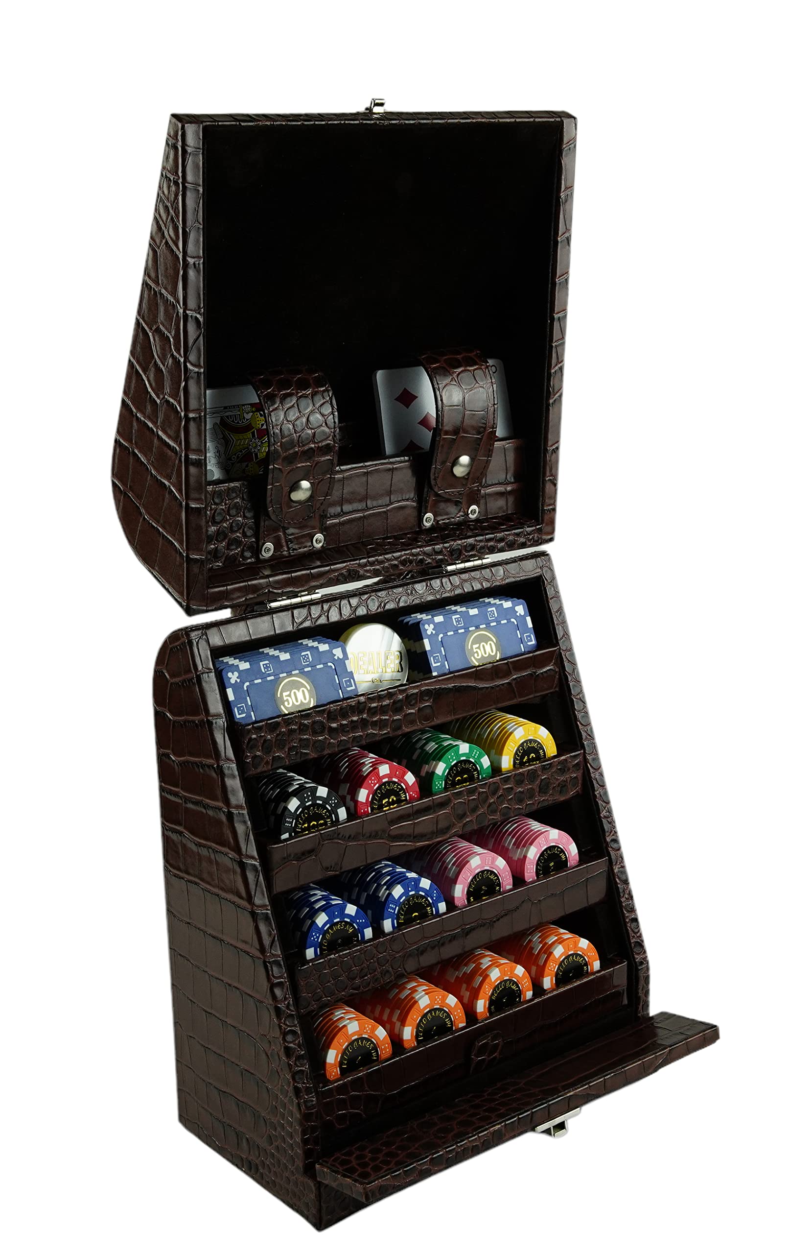 Bello Games Collezioni - Piazza Della Stazione Luxury Poker Set from Italy in a Genuine Leather Croco Printed Case