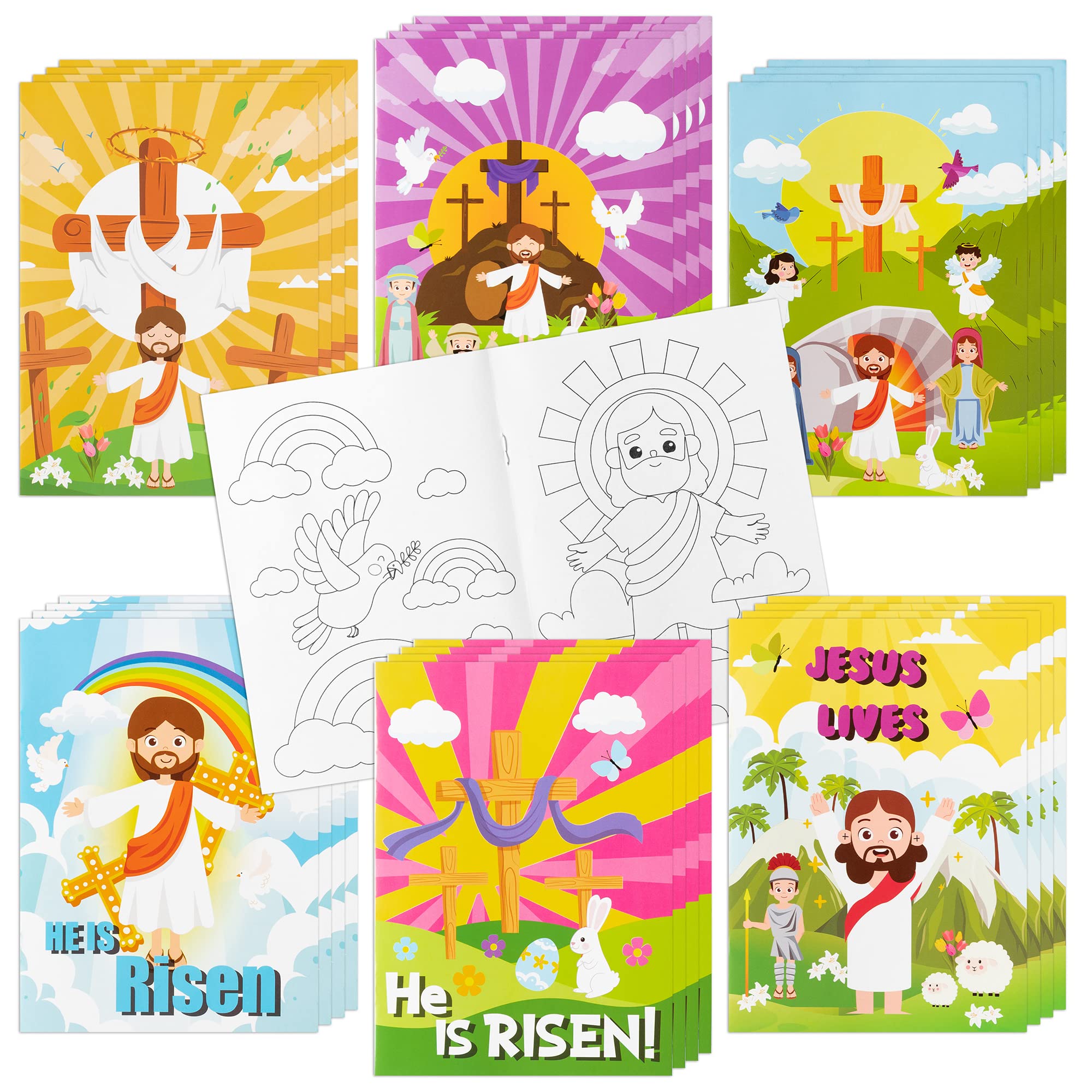 WATINC 24pcs Christian Easter Coloring Books, He is Risen Color Booklet Bulk with Jesus Crosses DIY Art Drawing Book, Painting Craft Party Favors and Goodie Bag Fillers for Home and Classroom