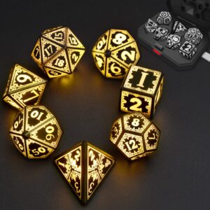 excecar rechargable dnd dice set, light up dice, 7pcs glowing led dice electronic dices, d&d polyhedral dice set for rpg role playing table game