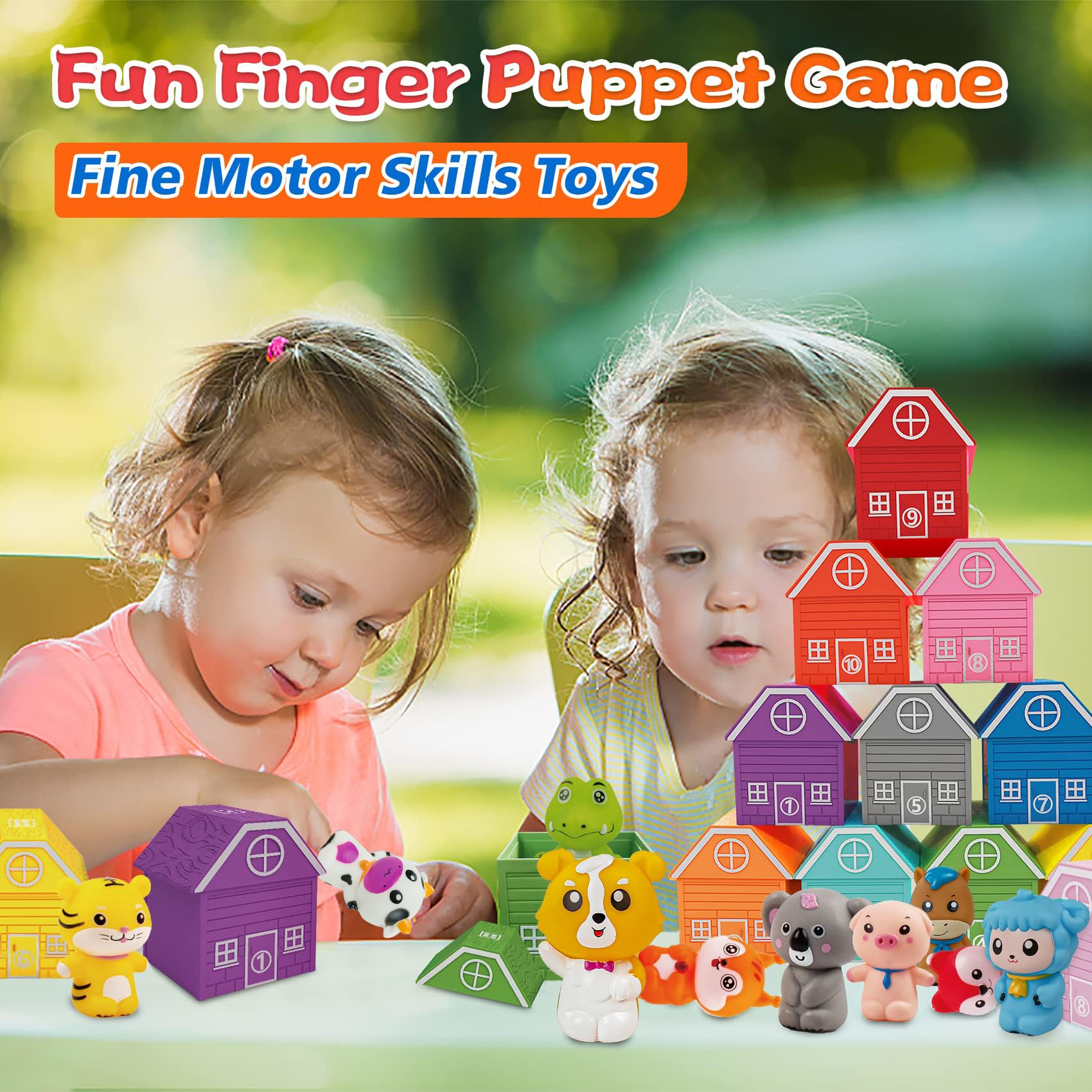 Learning Toys for 1 2 3 Years Old Toddlers, 20 Pcs Farm Animal Finger Puppets, Montessori Counting, Matching & Sorting Fine Motor Games, Birthday Educational Gift for Baby Boys Girls Age 12-18 Months