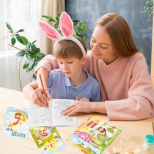 WATINC 24pcs Christian Easter Coloring Books, He is Risen Color Booklet Bulk with Jesus Crosses DIY Art Drawing Book, Painting Craft Party Favors and Goodie Bag Fillers for Home and Classroom