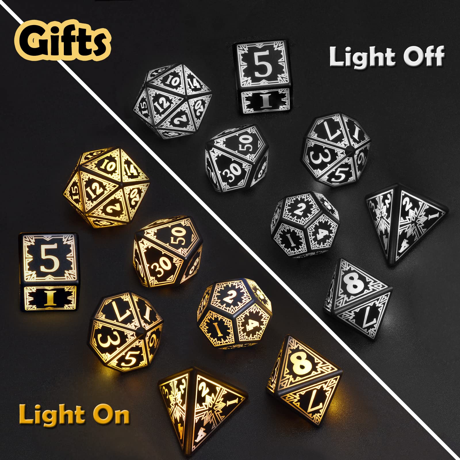 EXCECAR Rechargable DND Dice Set, Light Up Dice, 7PCS Glowing LED Dice Electronic Dices, D&D Polyhedral Dice Set for RPG Role Playing Table Game