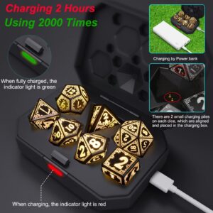 EXCECAR Rechargable DND Dice Set, Light Up Dice, 7PCS Glowing LED Dice Electronic Dices, D&D Polyhedral Dice Set for RPG Role Playing Table Game