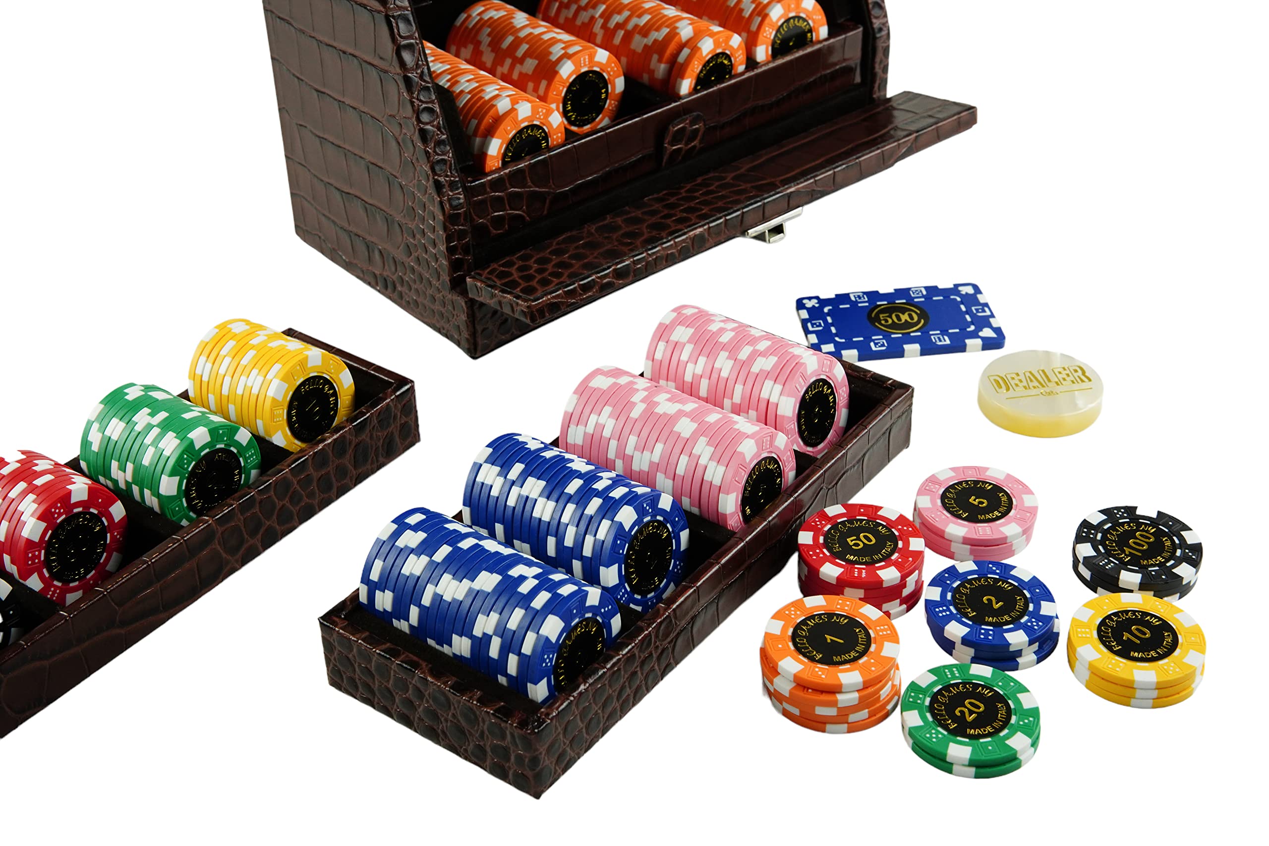 Bello Games Collezioni - Piazza Della Stazione Luxury Poker Set from Italy in a Genuine Leather Croco Printed Case