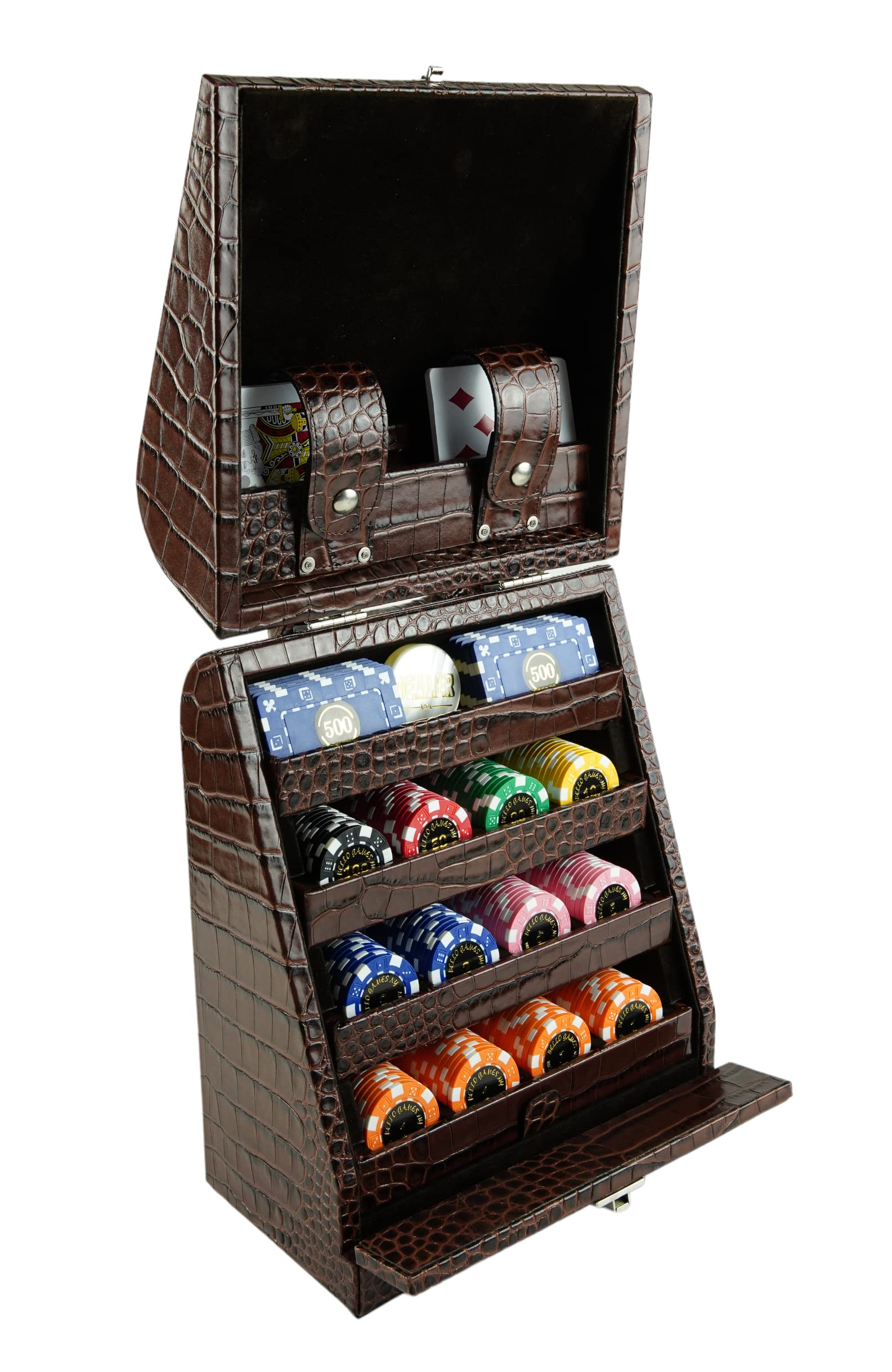 Bello Games Collezioni - Piazza Della Stazione Luxury Poker Set from Italy in a Genuine Leather Croco Printed Case