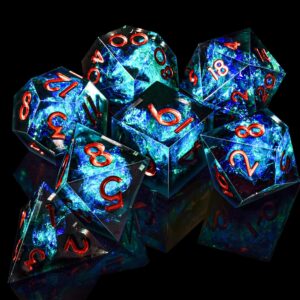 AUSTOR 7-Die DND Dice Set, Handmade Sharp Edge Polyhedral Dice for Dungeons and Dragons RPG MTG Table Games（Black & Blue）