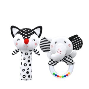 baby rattles 0-6 months newborn toys infant toys 0-3 months rattles for babies 0-6 months baby toys 0-6 months, black and white high contrast plush stuffed baby toys for 0 3 6 9 12 months girls boys