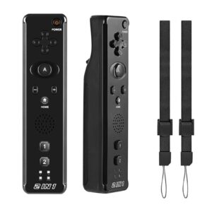 modeslab 2 pack wii remote controller, wireless controller built in motion plus replacement remote gamepad compatible for wii wii u, with wrist strap (black)