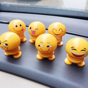 6PCS Smiley Face Emoticon Doll Bobble Head Car Ornament Car Bobble Head Small Jewelry Home Office Cute Smiley Face Emoticon Ornament Decorations Soothe Emotions Release Stress