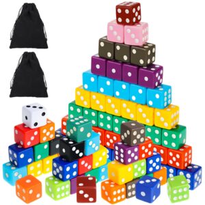 sratte 180 pieces 16 mm dice set 6 sided square corner dice mini dice standard game dice bulk with 2 storage bags for play games like farkle or teaching math, 18 colors