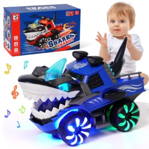 shark monster truck toy for baby boy,shark car lights up toy with chomper shakes sounds blue shark truck toys for toddlers 1 2 3 4 5 years old babies girls kids birthday party favors