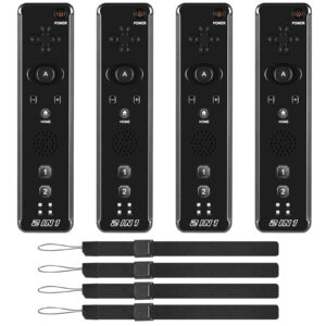 modeslab 4 pack wii remote controller, wireless controller built in motion plus replacement remote gamepad compatible for wii wii u, with wrist strap (black)