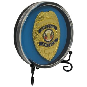 kudos badge display case with stand - shadow box for policeman, fire badge - badge holder gift for police, cop, security officer or firefighter