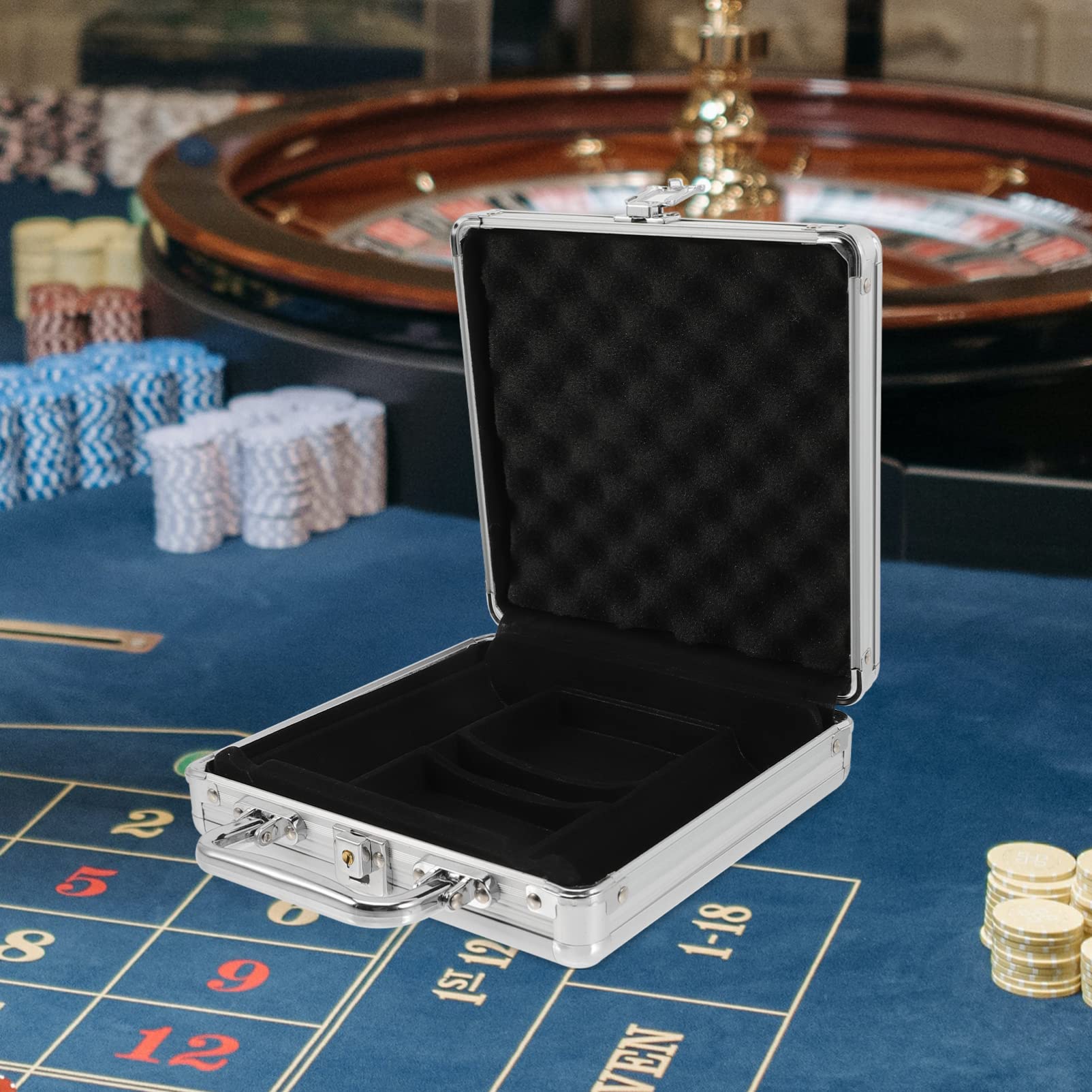 GANAZONO Metal Chip Cases Poker Chip Box Empty Poker Chip Case Alloy Carrier Aluminum Travel Case with Handle for Texas Holdem