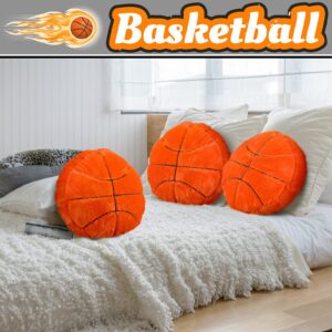 Gerrii 4 Pcs Basketball Softball Football Soccer Volleyball Tennis Pillow Sports Pillow Fluffy Plush Stuffed Throw Pillow Sport Theme Cushion Plush Stuffed Pillow Gift for Decor (Basketball)