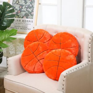 gerrii 4 pcs basketball softball football soccer volleyball tennis pillow sports pillow fluffy plush stuffed throw pillow sport theme cushion plush stuffed pillow gift for decor (basketball)