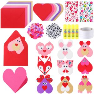 yexiya 380 pcs valentine's day diy craft kit valentine's day ornaments decorations paper heart cards with googly eyes gem sticker envelopes for kid valentines game activity party supplies