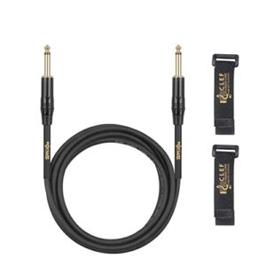 clef audio labs guitar cable 10 ft, 22awg, tangle-free pvc jacket, black zinc alloy shell, electric bass guitar amp cord, 1/4 inch 6.35mm ts straight male to male instrument cable