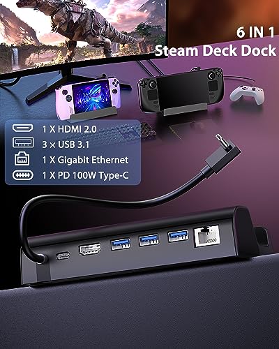 Antank 6-in-1 Docking Station for Steam Deck/ROG Ally, Steam Deck Dock with HDMI 2.0 4K@60Hz Gigabit, 1000Mbps Ethernet, 100W PD Fast Charging and 3 USB-A 3.0 USB-C Port for Valve Steam Deck OLED