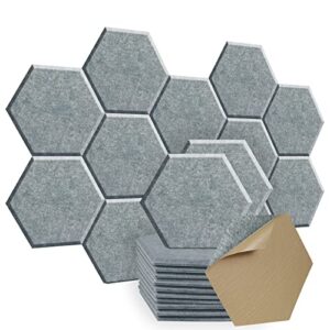 shjade acoustic panels hexagon self-adhesive, 12 pack soundproof wall padding, 12" x 10" x 0.4" absorption panel used in home and offices(grey)