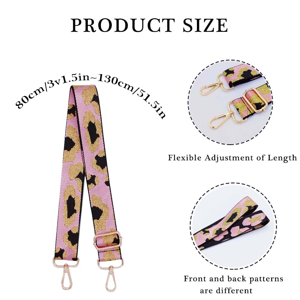 Wide Pink Leopard Handbag Strap Replacement Adjustable Shoulder Bucket Cross-body Purse Guitar Straps For Women