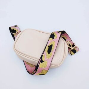 Wide Pink Leopard Handbag Strap Replacement Adjustable Shoulder Bucket Cross-body Purse Guitar Straps For Women