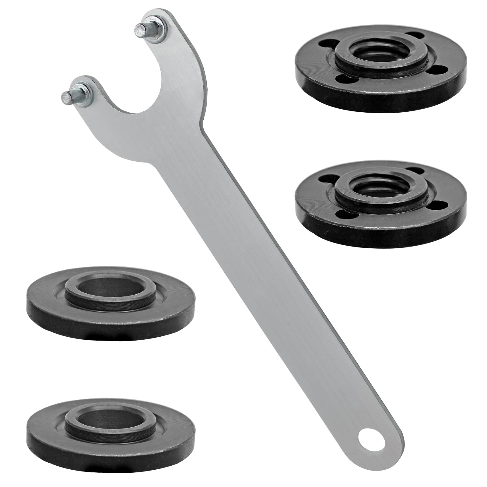 Grinder Angle Wrench with 4-Pack 5/8-11 Spanner Metal Lock Nut, Compatible with Dewalt Milwaukee Makita 193465-4 Bosch Black & Decker Ryobi 4.5" 5" 5/8-11