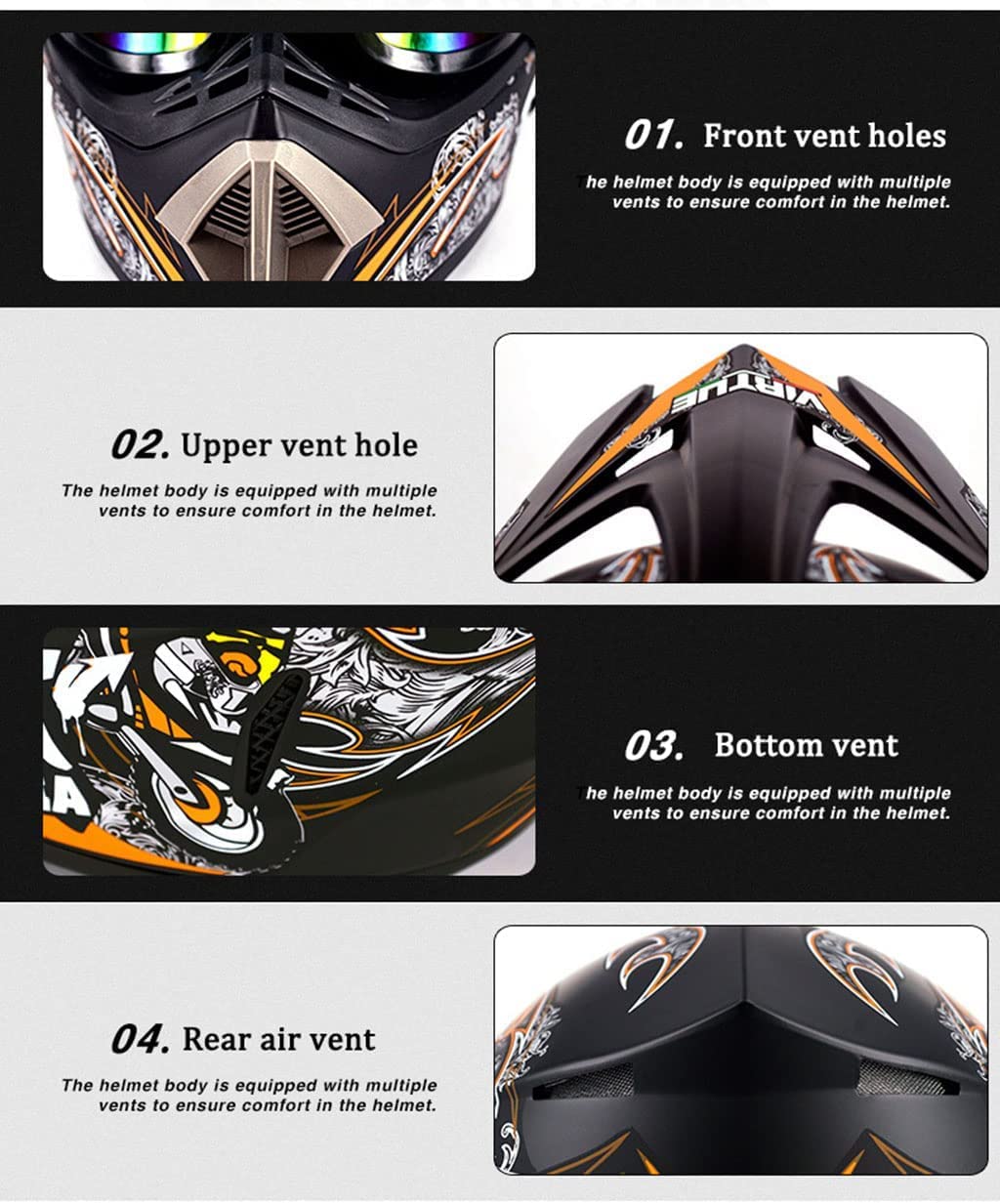 Youth Kids DOT Certified Bluetooth Motorcycle Full Face Helmet ATV Motocross Street Dirt Bike Racing Crash Helmet Sport Offroad Mountain Helmet+Gloves+Goggles+Mask -C-Large