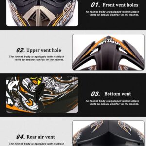 DOT Certified Offroad Bluetooth Motorcycle Full Face Helmet for Youth Kids ATV Street Dirt Bike Motocross Racing Crash Helmet Sport Mountain Helmet (Gloves Goggles Mask) 4Pcs Set -D-Large