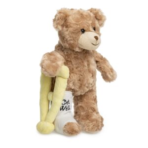 jolitee recovery bear gifts for kids and adults, teddy broken arm broken leg, get well stuffed animal teddy bear with left or right arm cast sling 10.5 inches (broken leg teddy bear)