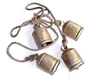 vintage jingle bell wedding patio cow bells iron wrought bell chime handmade brass finish wall hanging rope 4 bell christmas halloween decorations costumes.best gift for.mother's day father's day