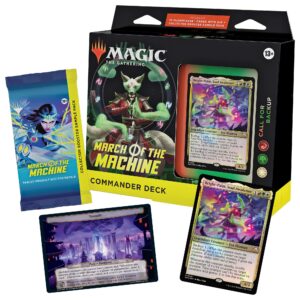 magic: the gathering march of the machine commander deck - call for backup (100-card deck, 10 planechase cards, collector booster sample pack + accessories)