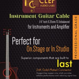 Clef Audio Labs Guitar Patch Cable, 6 inch - 1/4 inch TS Right Angled Guitar Pedal Effects Instrument Cord, 22AWG, Chrome Zinc Alloy Shell, PVC Jacket - 3-Pack