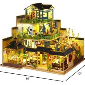 Spilay Dollhouse DIY Miniature Wooden Furniture Kit,Mini Handmade Big Castle Model with LED & Music Box,1:24 Scale Creative Doll House Toys for Adult Gift