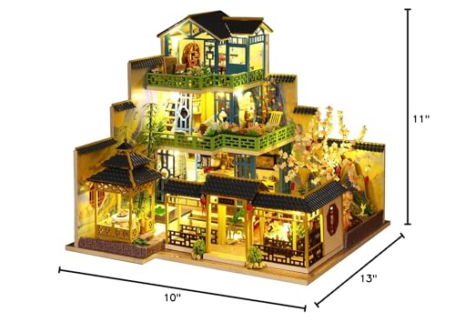 Spilay Dollhouse DIY Miniature Wooden Furniture Kit,Mini Handmade Big Castle Model with LED & Music Box,1:24 Scale Creative Doll House Toys for Adult Gift