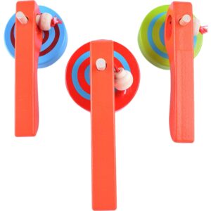 kisangel 3pcs wooden gyroscope toy wooden top with handle and pull string wire for kids toddlers toys