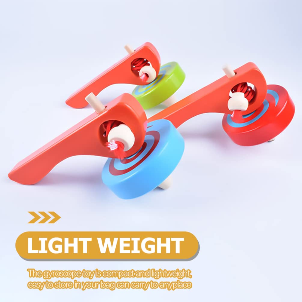 Kisangel 3Pcs Wooden Gyroscope Toy Wooden Top with Handle and Pull String Wire for Kids Toddlers Toys