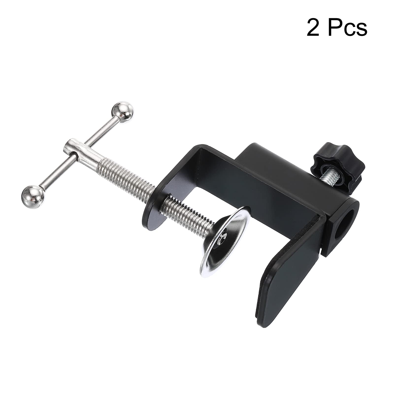 PATIKIL 0.47" Hole Dia. Desk Clamp, 2 Pcs Aluminum Alloy Bracket Universal Adjustable C-Clamp Mount Holder for Microphone Mic Arm Table Lamp Stand, Black