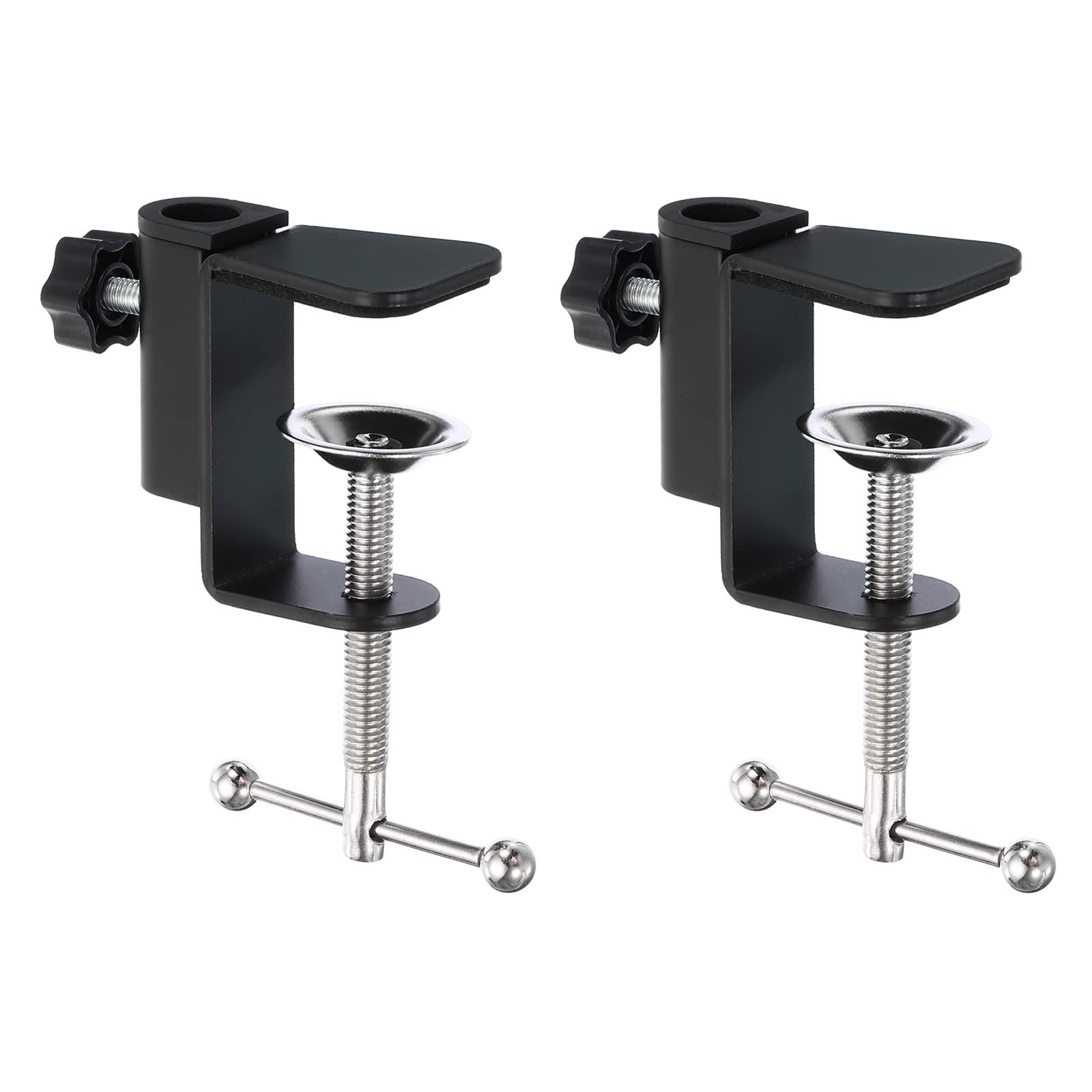 PATIKIL 0.47" Hole Dia. Desk Clamp, 2 Pcs Aluminum Alloy Bracket Universal Adjustable C-Clamp Mount Holder for Microphone Mic Arm Table Lamp Stand, Black